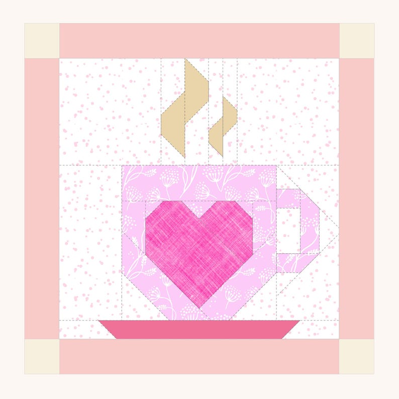 Coffee Cup Quilt Block Pattern, 4 Sizes Included, FPP, Foundation Paper ...