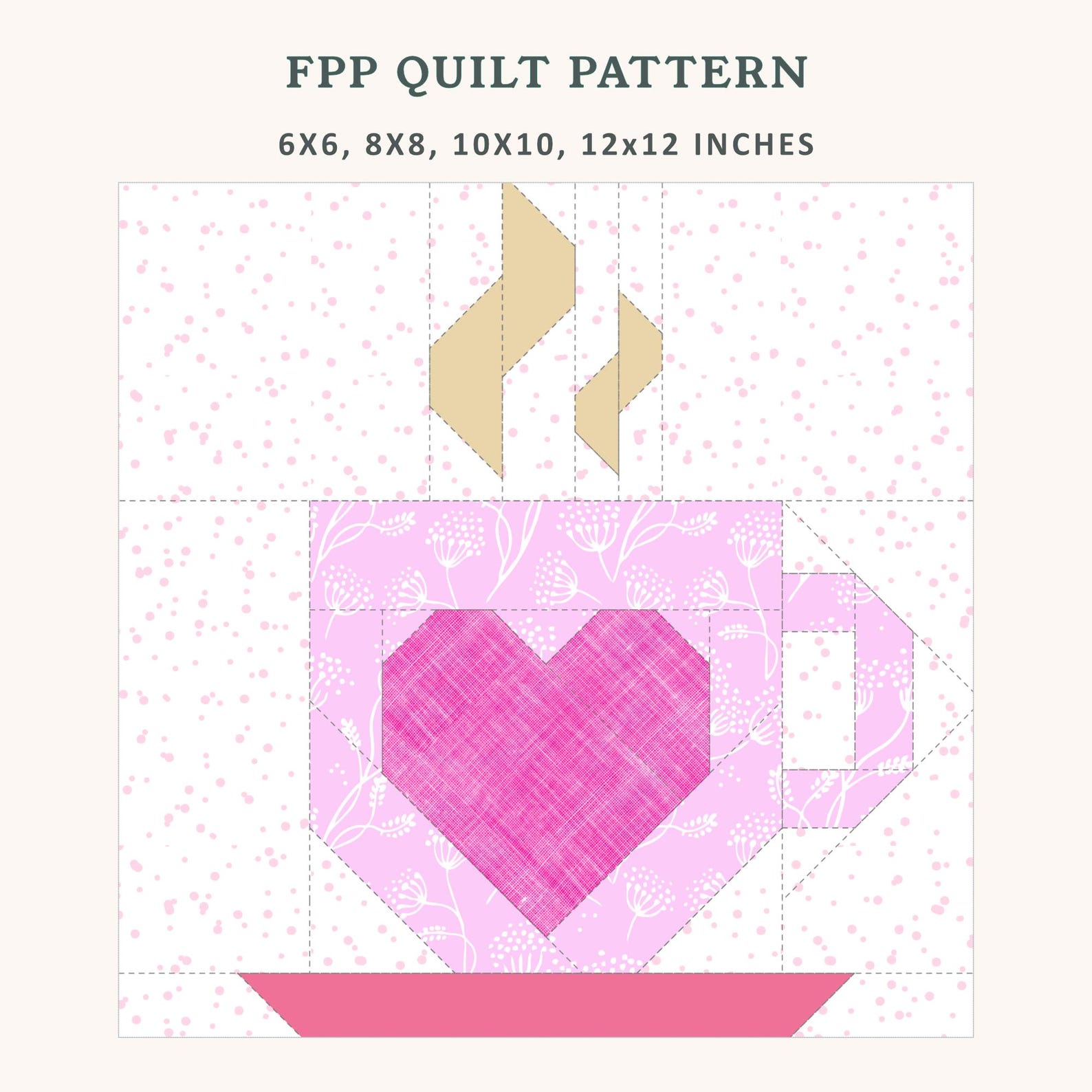 Coffee Cup Quilt Block Pattern, 4 Sizes Included, FPP, Foundation Paper ...