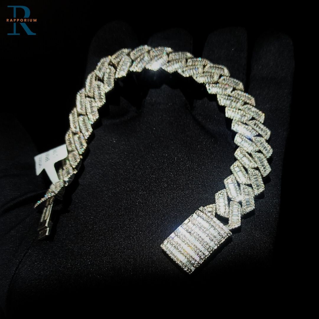 Ice Out Cuban Link Bracelet 15MM VVS Moissanite Baguette Diamond Cuban ...