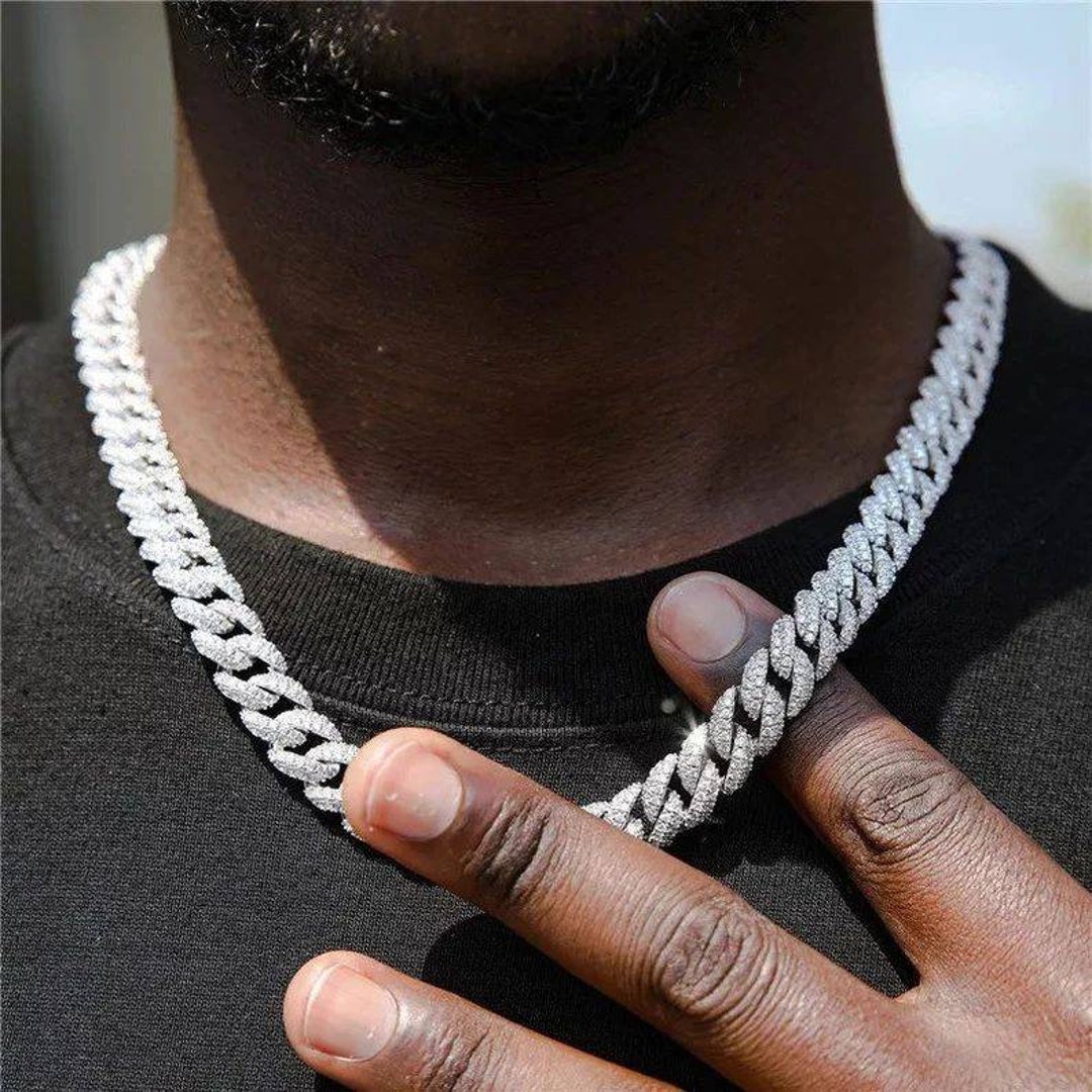 Moissanite Cuban Link Chain for Men, Sterling Silver Chains for Him ...