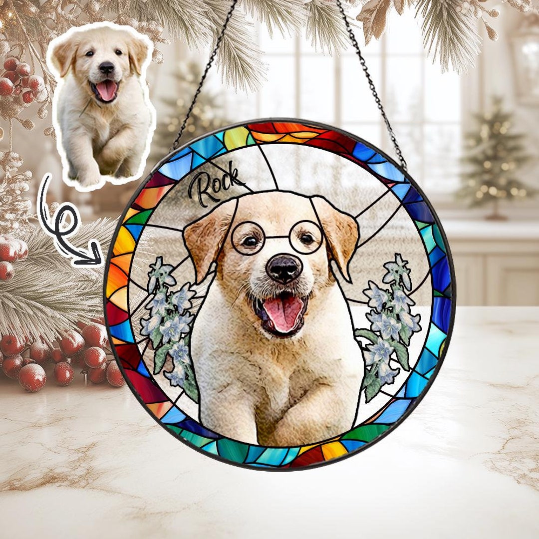 Personalized Dog Portrait Glass Suncatcher, Custom Dog Portrait From ...