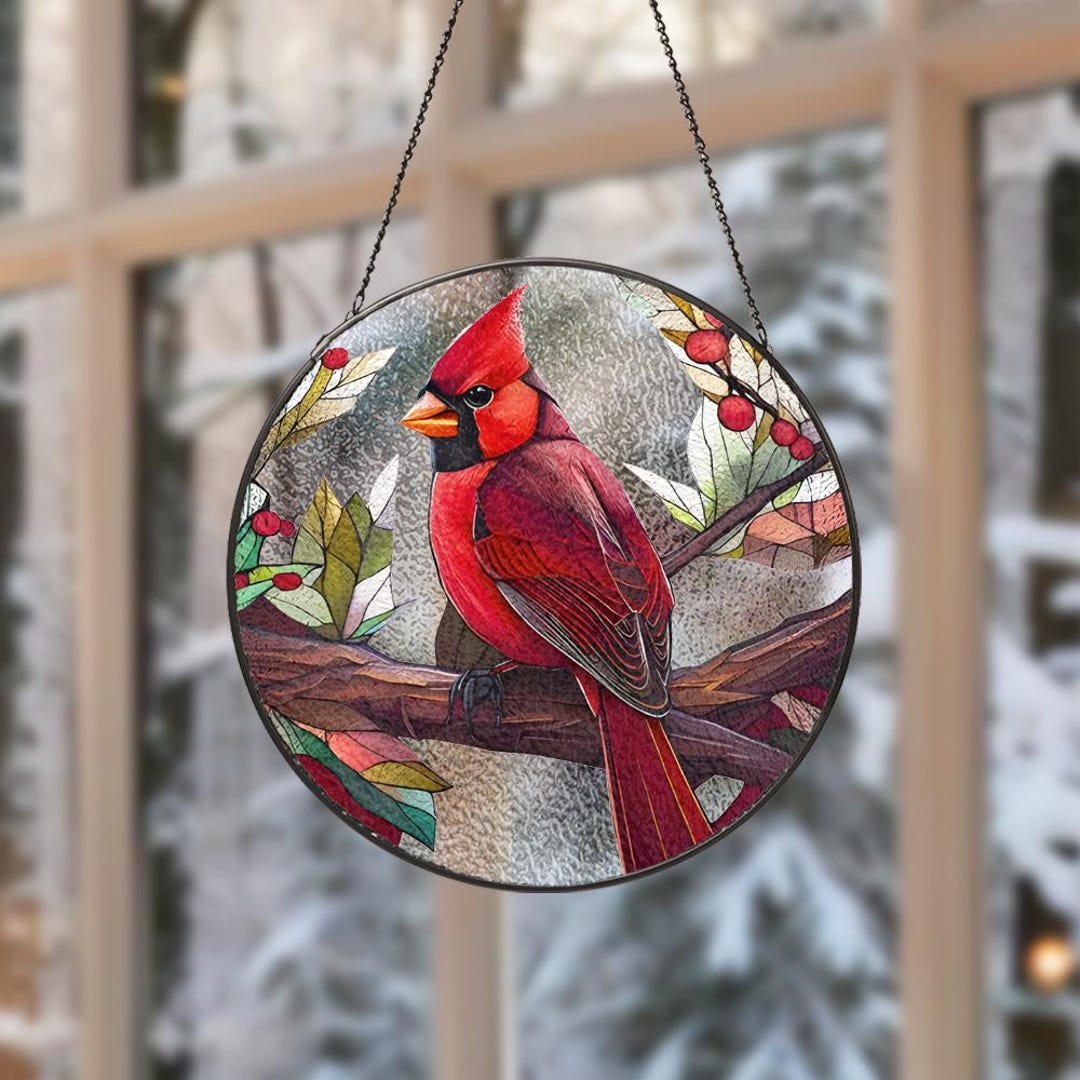 Red Cardinal Stained Glass Suncatcher, Stained Glass Cardinal Window ...