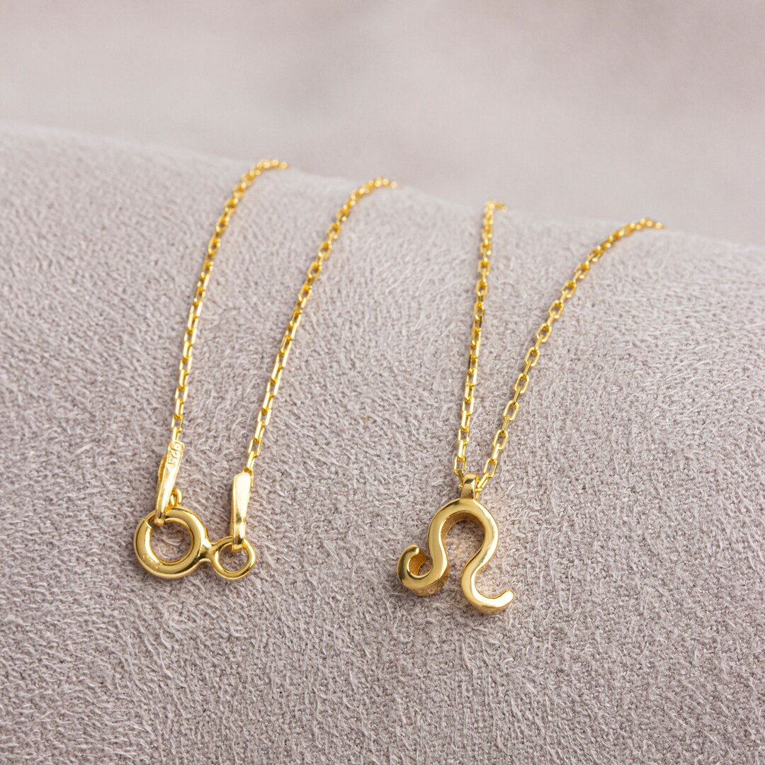 Leo Zodiac Sign Necklace 14K Solid Gold, Minimalist Horoscope Necklace ...
