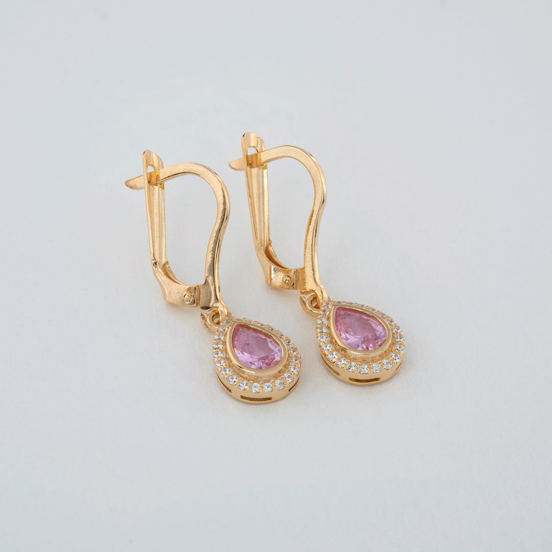 Pink Tourmaline 8K 10K 14K Solid Gold Drop Dangle Earrings Real ...