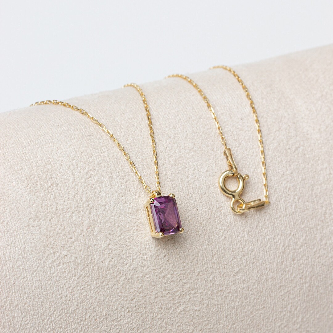 Rectangle Amethyst Necklace 14K Solid Gold, February Birthstone ...