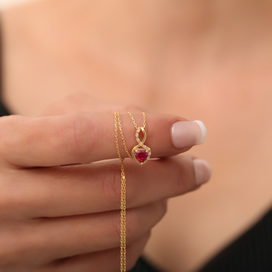 Ruby Infinity 14K Solid Gold Heart Necklace With Real Diamonds ...