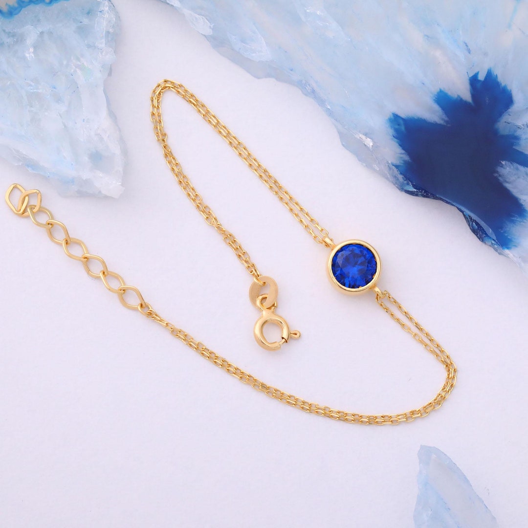 Sapphire Round Bezel Bracelet in 14K Solid Gold, September Birthstone ...