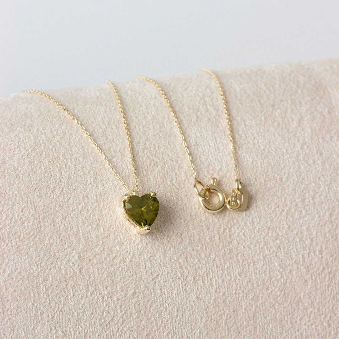 Peridot Heart Necklace 14K Solid Gold, Stunning Love Pendant, August ...