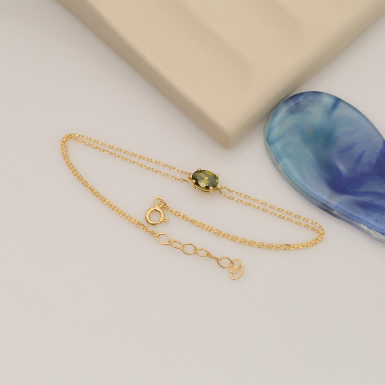 Peridot Oval Bracelet, August Birthstone Jewelry, 14K 10K Solid Gold ...