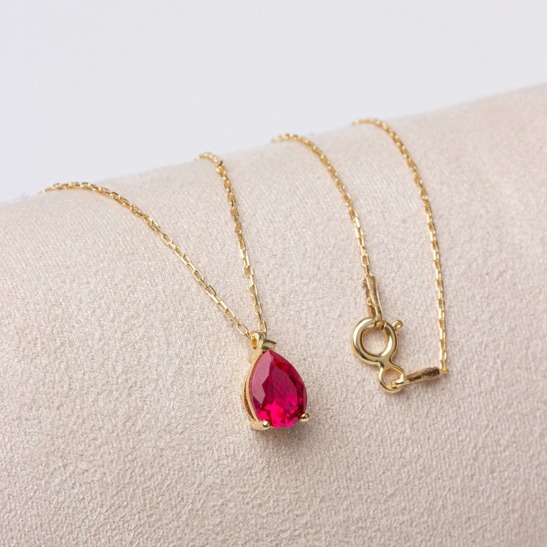 14K Solid Gold Drop Necklace, Ruby Drop Necklace,lover Gift, Birthday ...