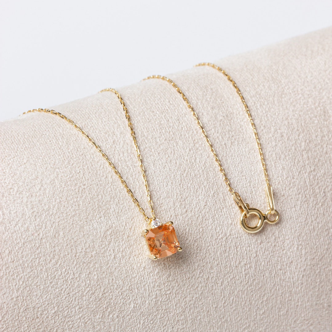 Square Citrine Real Diamond 14K Gold Necklace, Solitaire Square Citrine ...