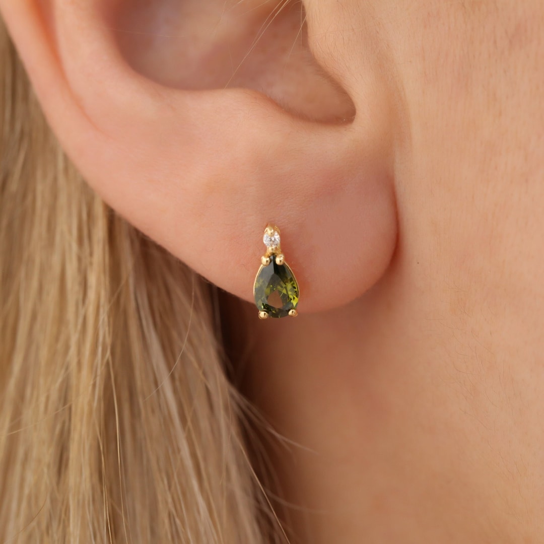 Peridot Real Diamond Drop Earrings, August Birthstone Studs Earring ...