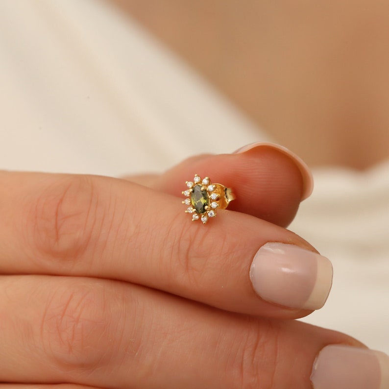 Oval Peridot Real Diamond 14K 10K Solid Gold Stud Earrings, August ...