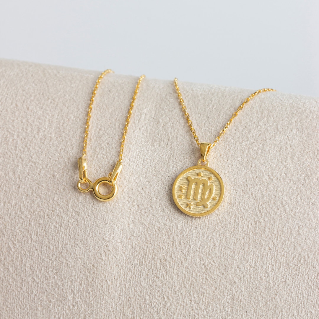 14K 10K 8K Solid Gold Virgo Zodiac Necklace, Minimalist Horoscope ...