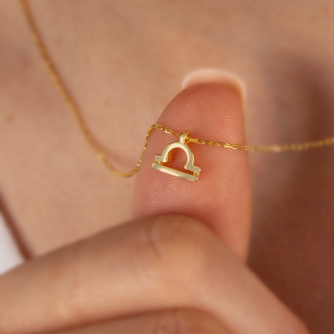 14k Solid Gold Libra Sign Necklace,libra Zodiac Sign Necklace, Birthday ...