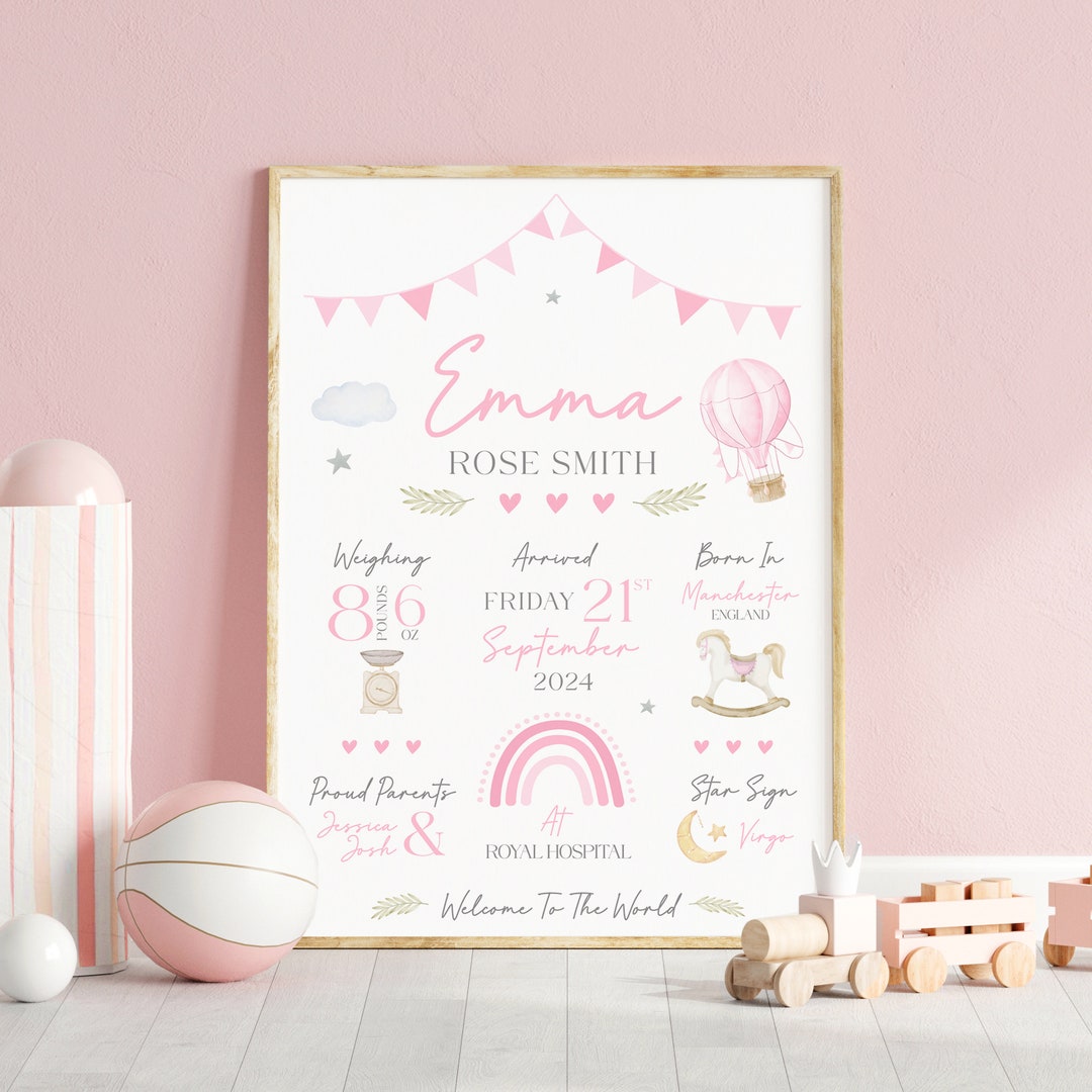Personalised New Baby Print | Baby Girl Gift, Newborn Gift | New Baby ...