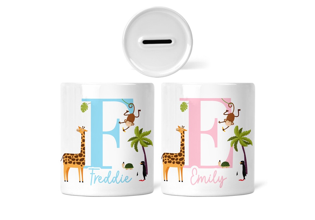 Personalised Children's Money Box | Zoo Animals | Large Initial, Add A ...