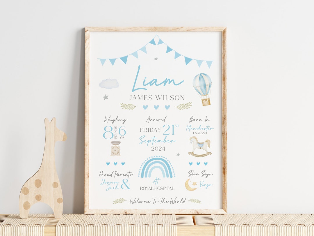Personalised New Baby Print | Baby Boy Gift, Newborn Gift | New Baby ...