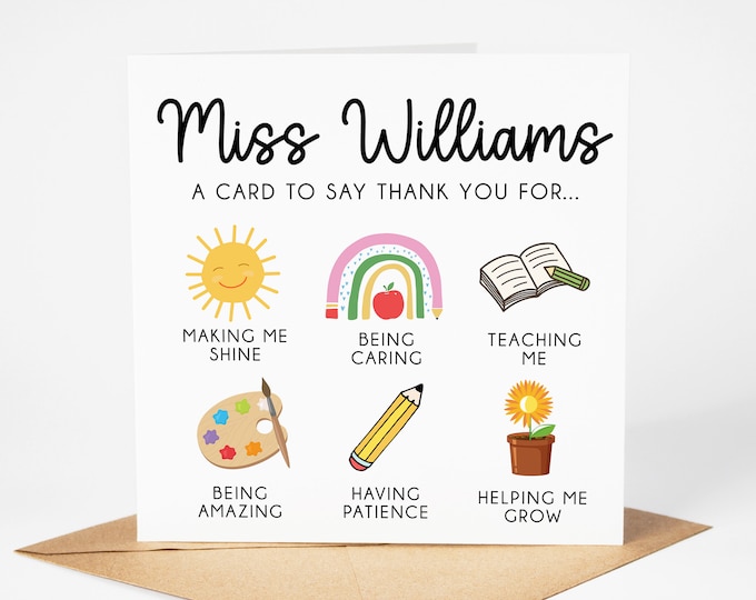 Thank You Teacher Card Personalised Teacher Appreciation Personalised ...