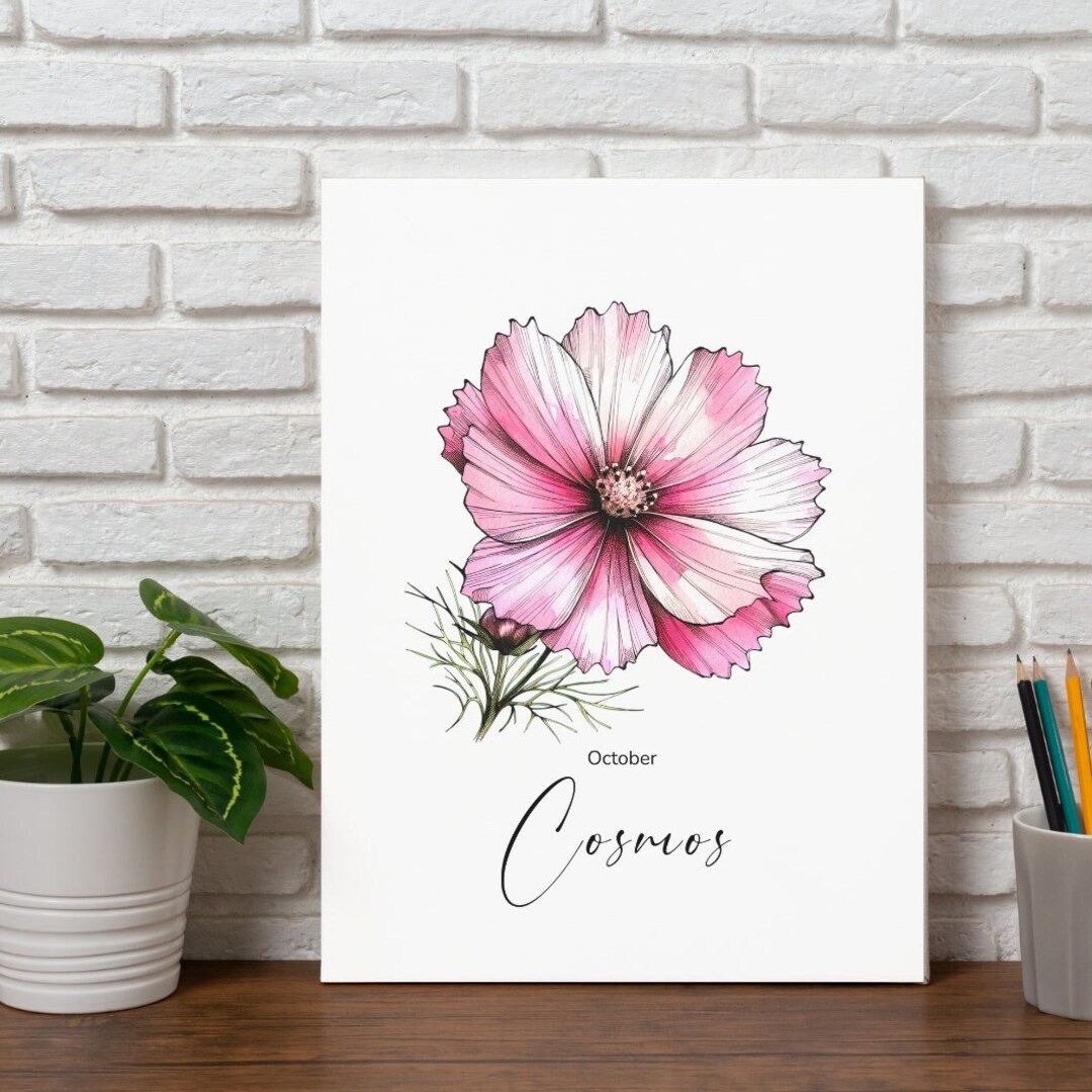 October Cosmos Birth Flower Wall Art Canvas Poster Print Gift for ...
