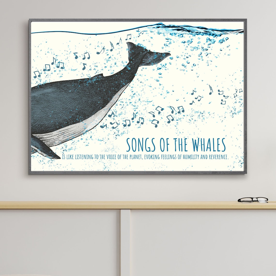 Whale Song Poster With Music Notes and Bubbles Ocean Wall Art Poster ...