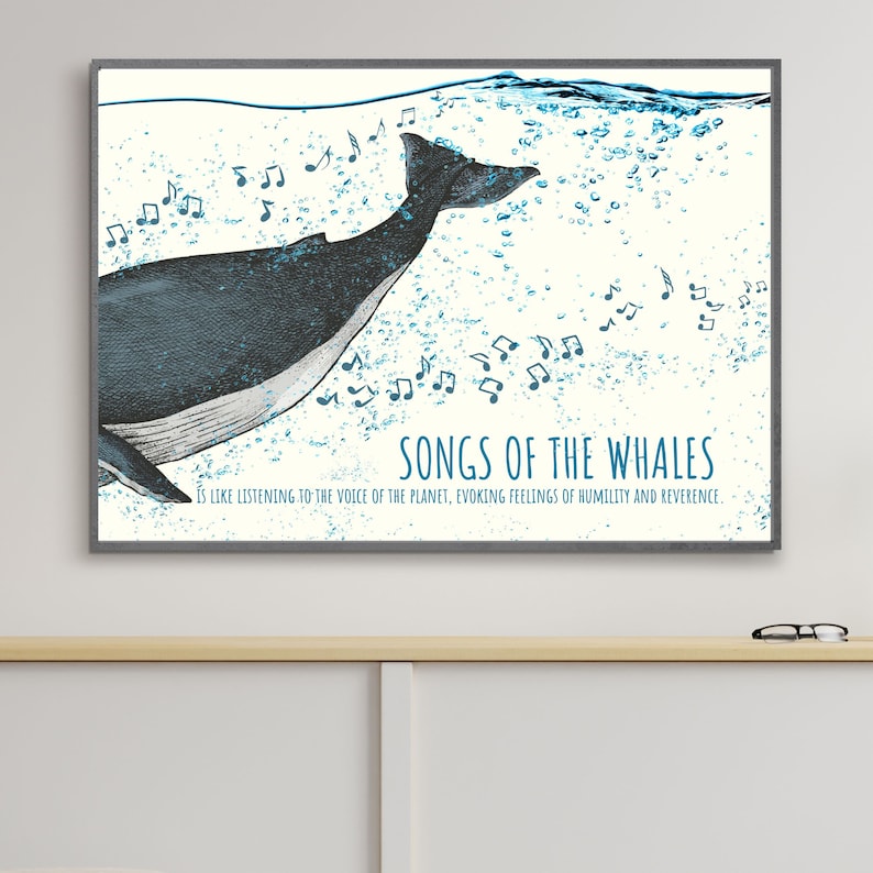 Whale Song Poster With Music Notes and Bubbles Ocean Wall Art Poster ...