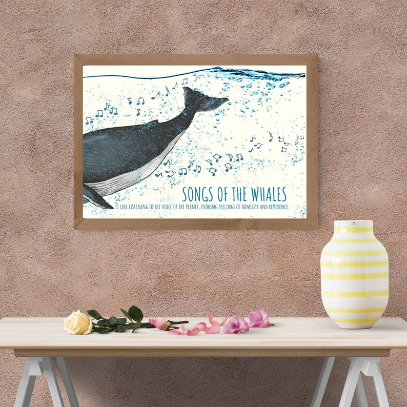 Whale Song Poster With Music Notes and Bubbles Ocean Wall Art Poster ...