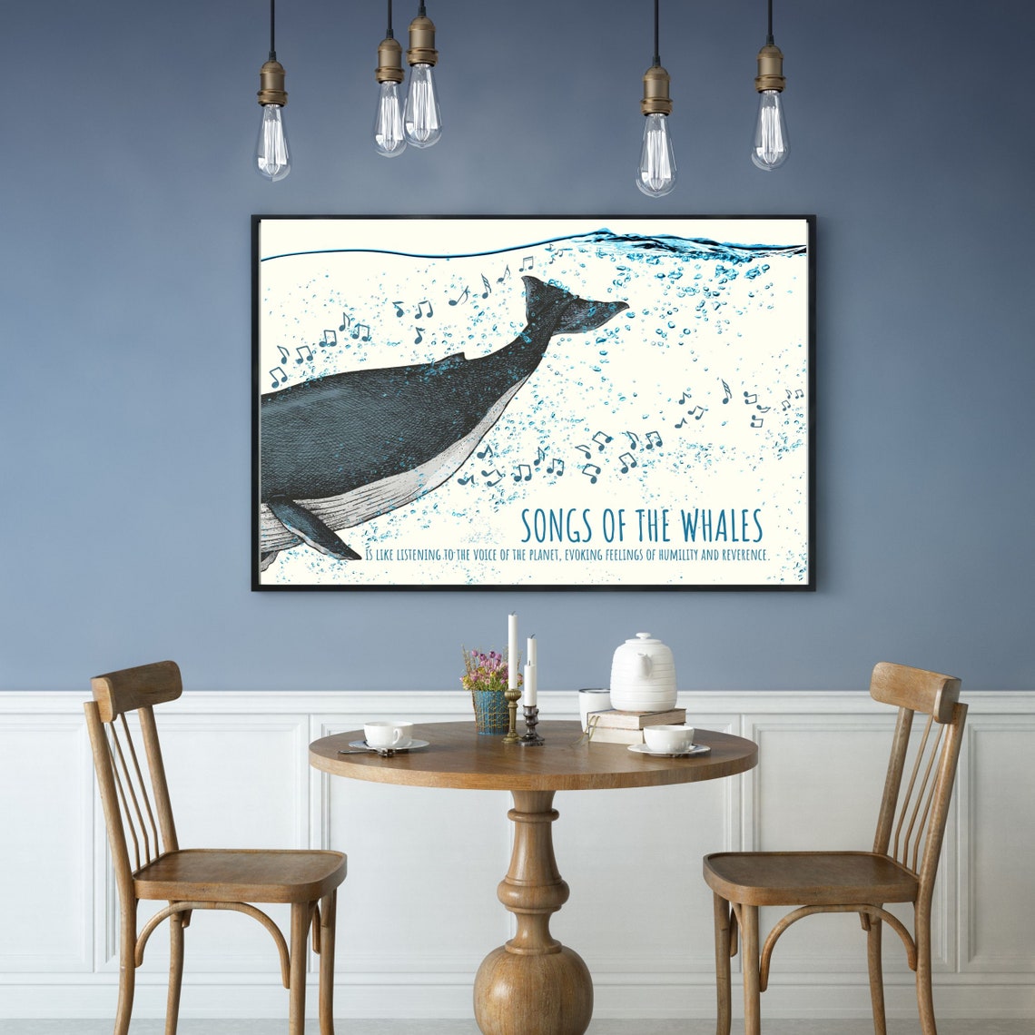 Whale Song Poster With Music Notes and Bubbles Ocean Wall Art Poster ...