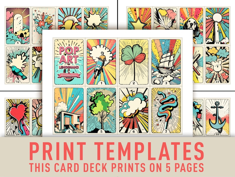 Pop Art Lenormand Deck, Printable 36 Card Oracle Cards, Modern Comic ...