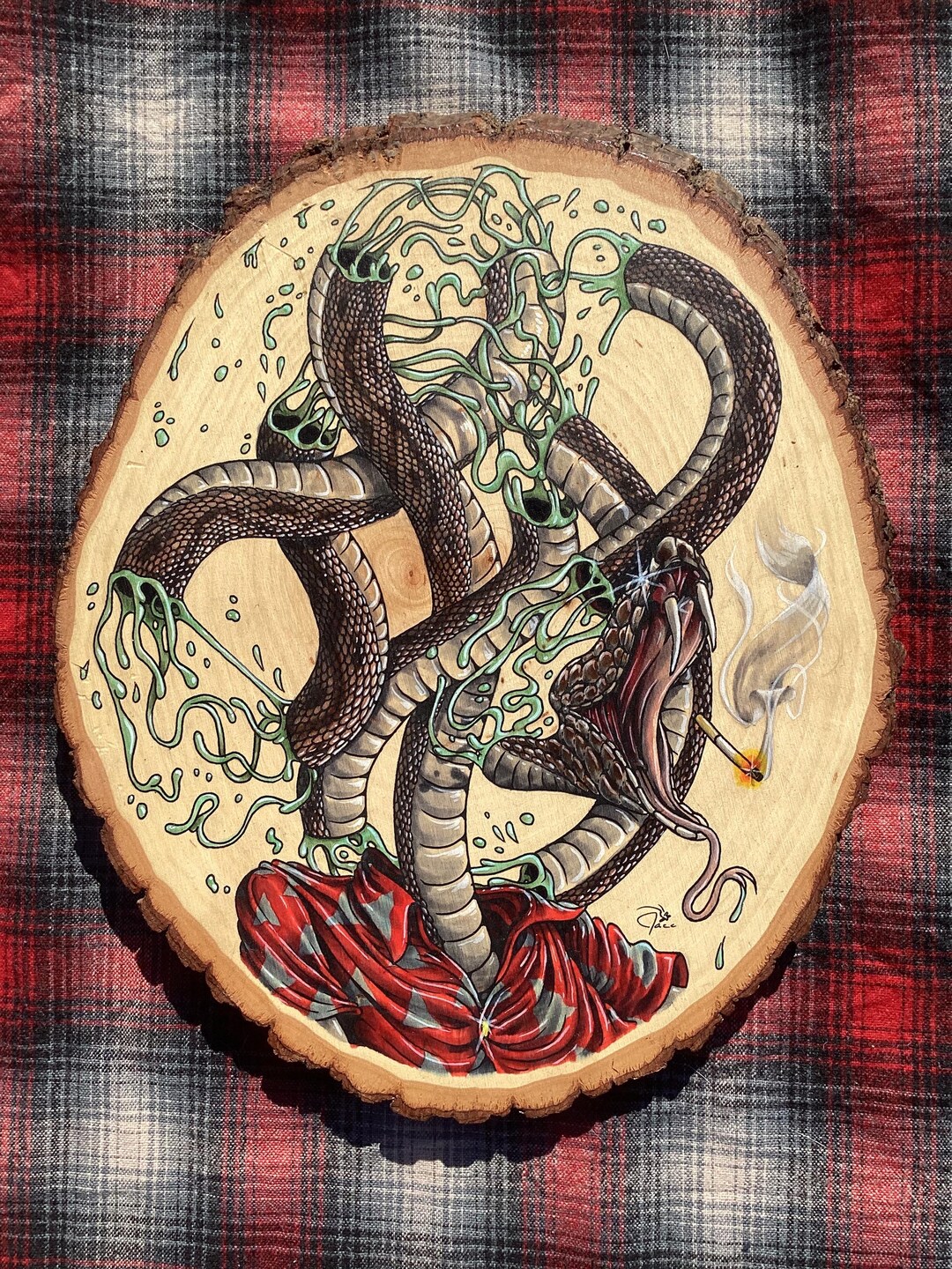 Smoking Snake (original on Wood) - Etsy
