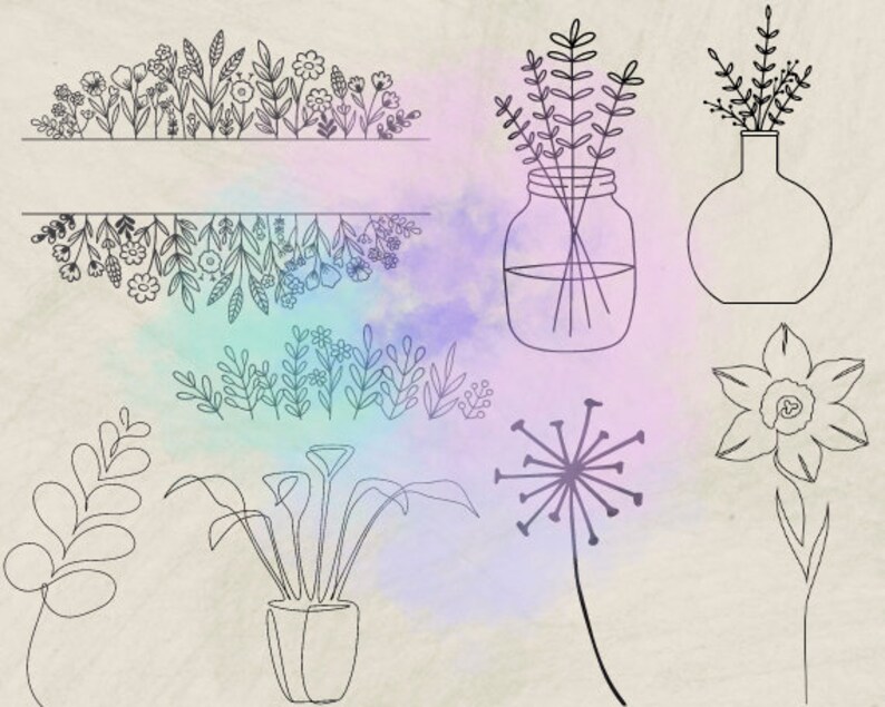 Fine Line Floral SVG PNG Bundle Flower SVG Wild Flowers - Etsy