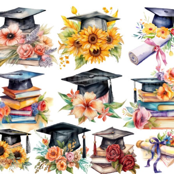 Watercolor Graduation Cap - Etsy