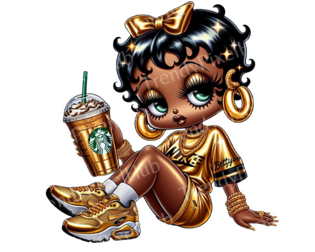 Gold Afro Woman PNG Black Girl Love Africa American Betty Coffee Queen ...