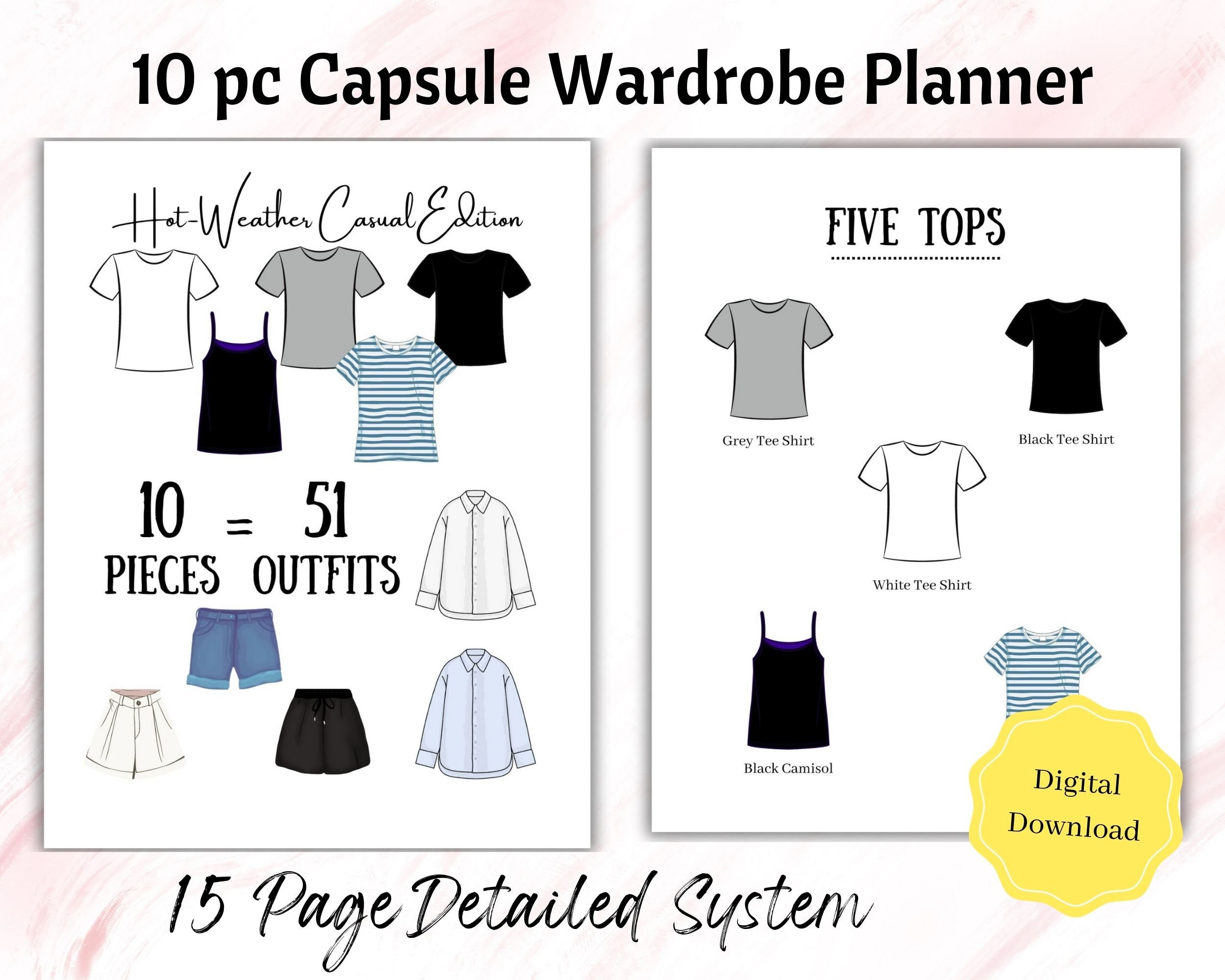 Capsule Wardrobe Planner, 10 Pc, 51 Outfits, Hot Weather, Printable ...