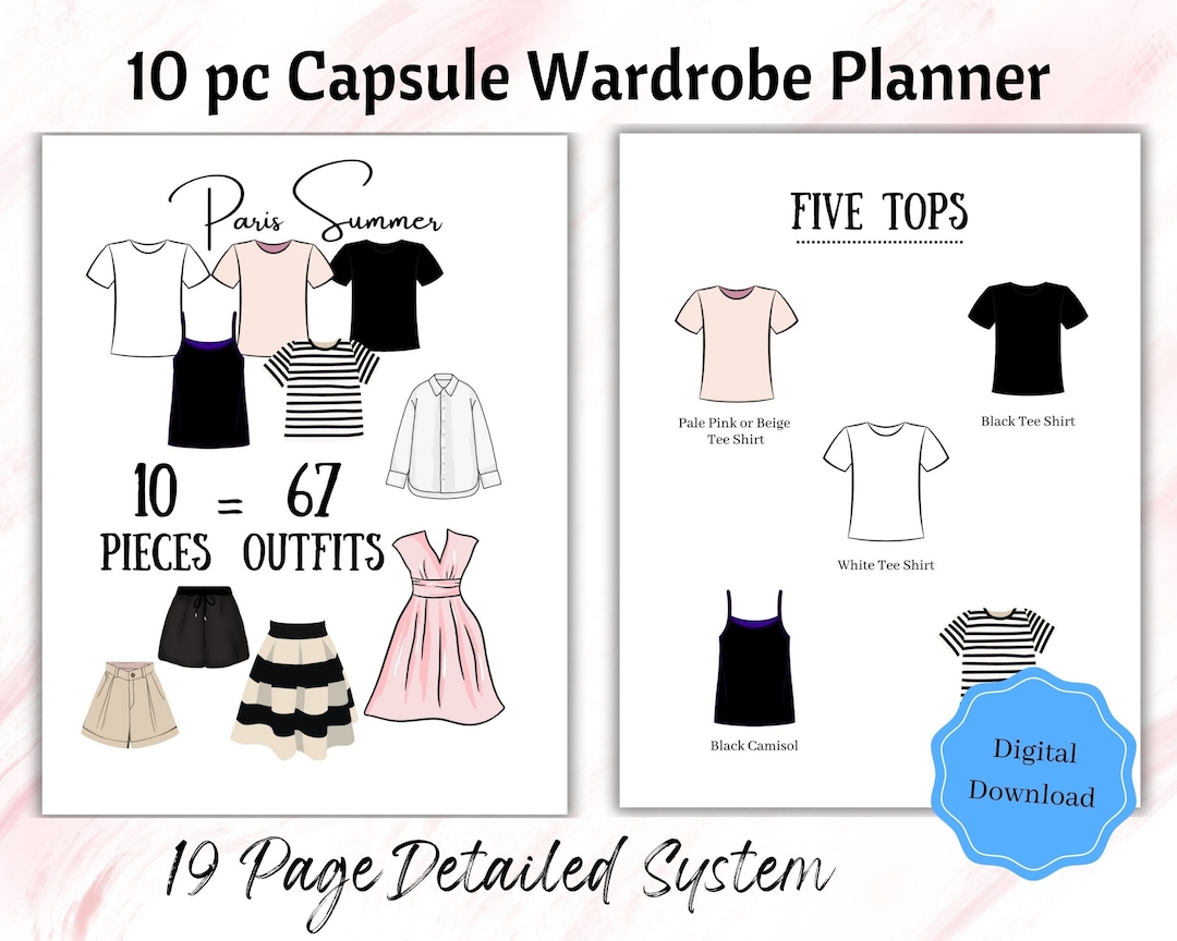 Capsule Wardrobe Planner, 10 Pc, 67 Outfits, Paris Summer, Printable ...