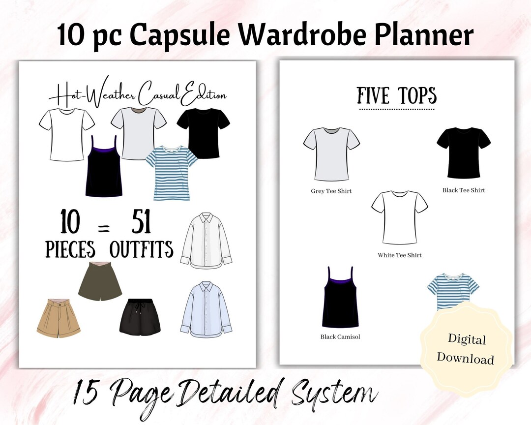 Capsule Wardrobe Planner, 10 Pc, 51 Outfits, Hot Weather, Printable ...