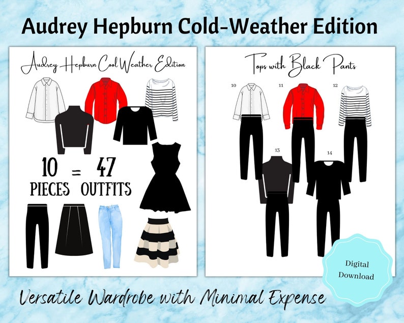 Capsule Wardrobe Planner 10 Pc 47 Outfits Audrey Hepburn Style Cold