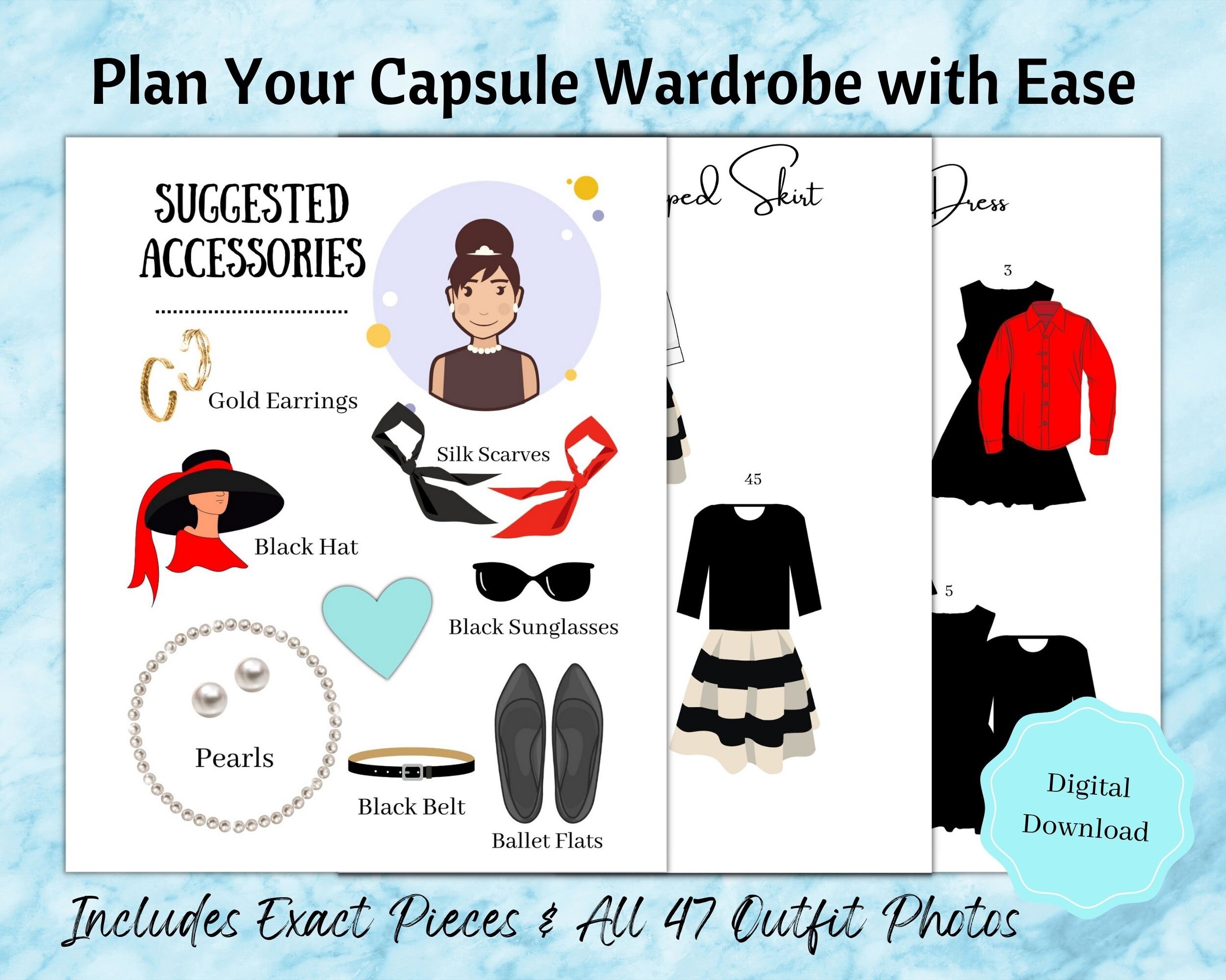 Capsule Wardrobe Planner, 10 Pc, 47 Outfits, Audrey Hepburn Style, Cold ...