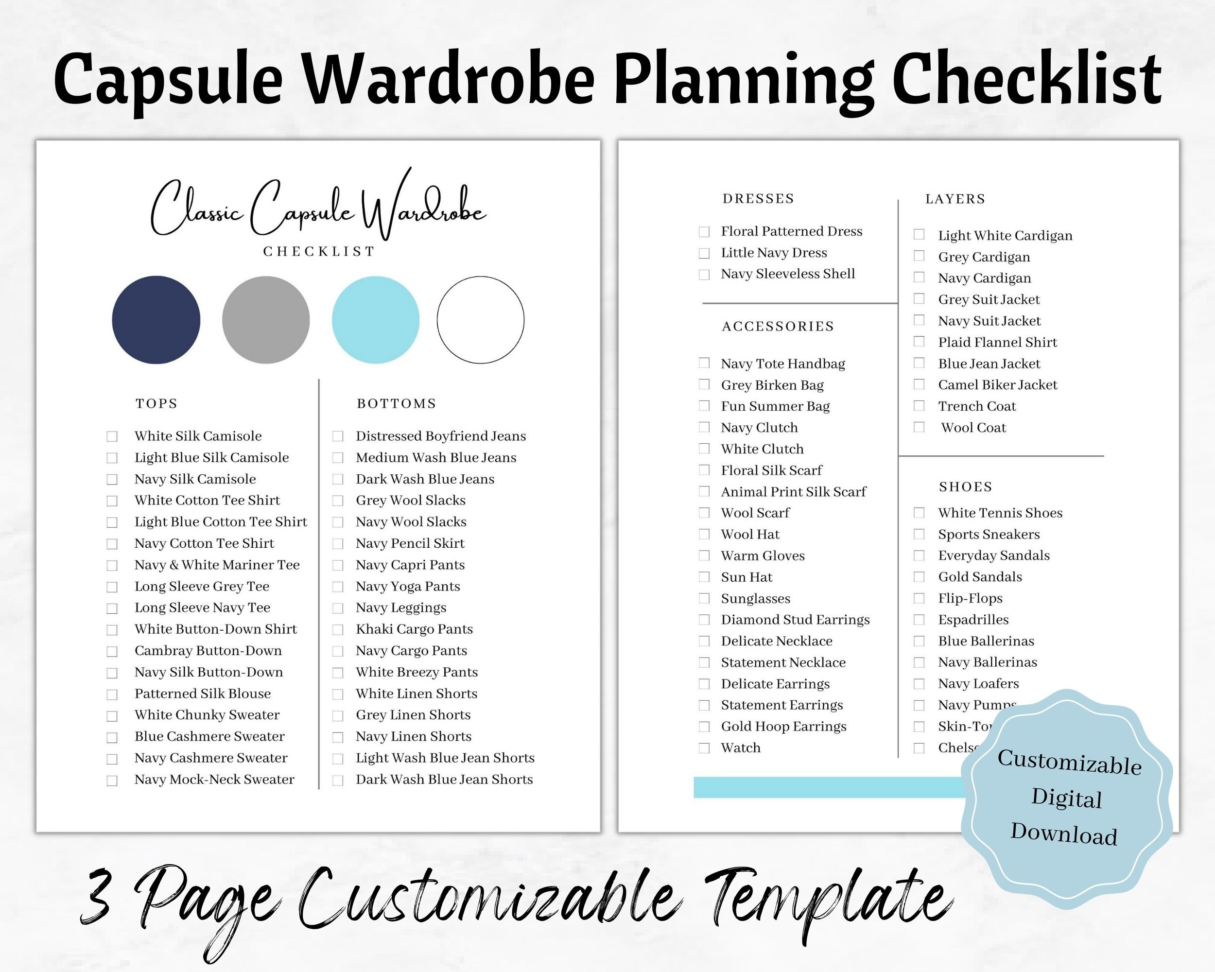 Capsule Wardrobe Planner, Customizable Digital Template, Capsule ...