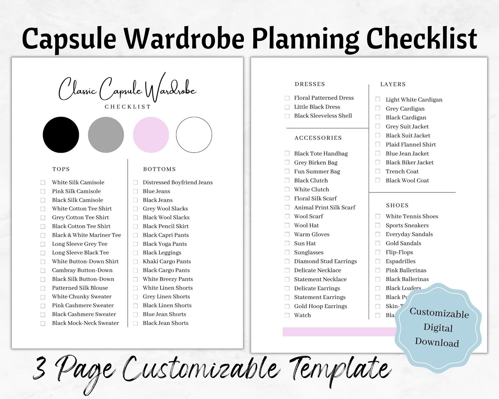 Capsule Wardrobe Planner, Customizable Digital Template, Capsule ...