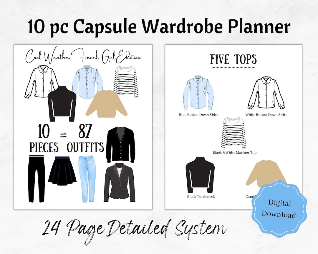 Capsule Wardrobe Planner, 10 Pc, 87 Outfits, Cool Weather, Printable ...