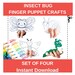 4 Insect Bug Animal Finger Puppet Set Easy Card Colouring Crafts ...