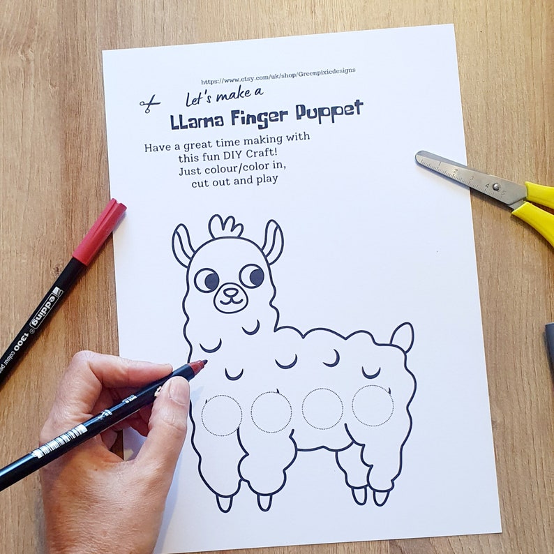 Llama Pet Finger Puppet Easy Paper Card Colouring Crafts Printable Kids ...