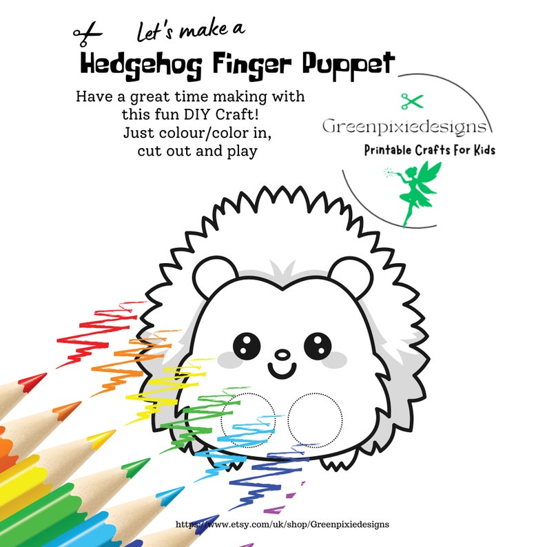 Hedgehog Finger Puppet Easy Paper Card Colouring Coloring Crafts ...