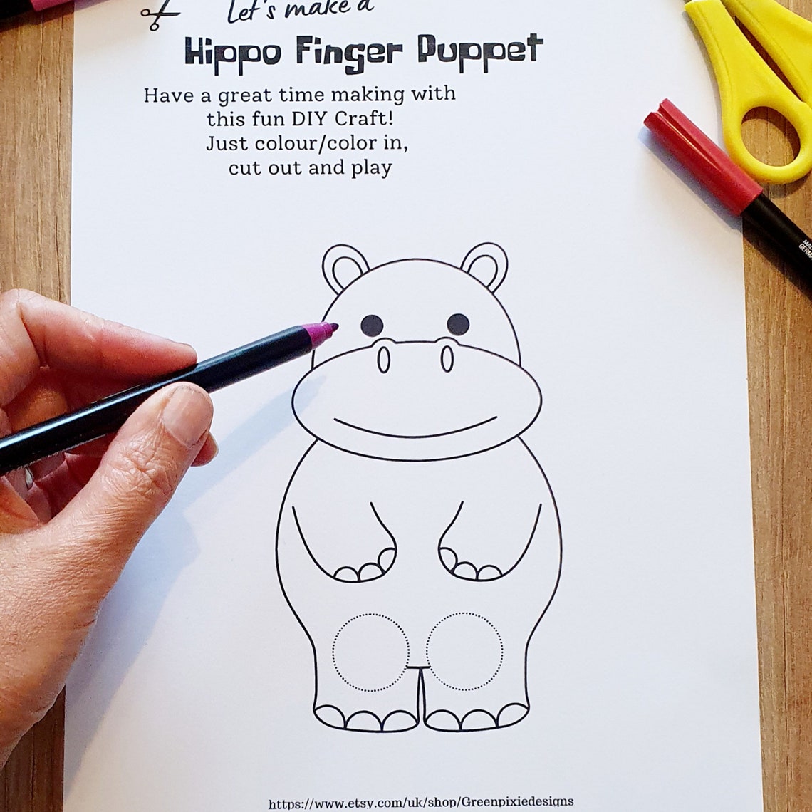 DIY Hippo Safari Jungle Animals Finger Puppet Easy Card Colouring ...