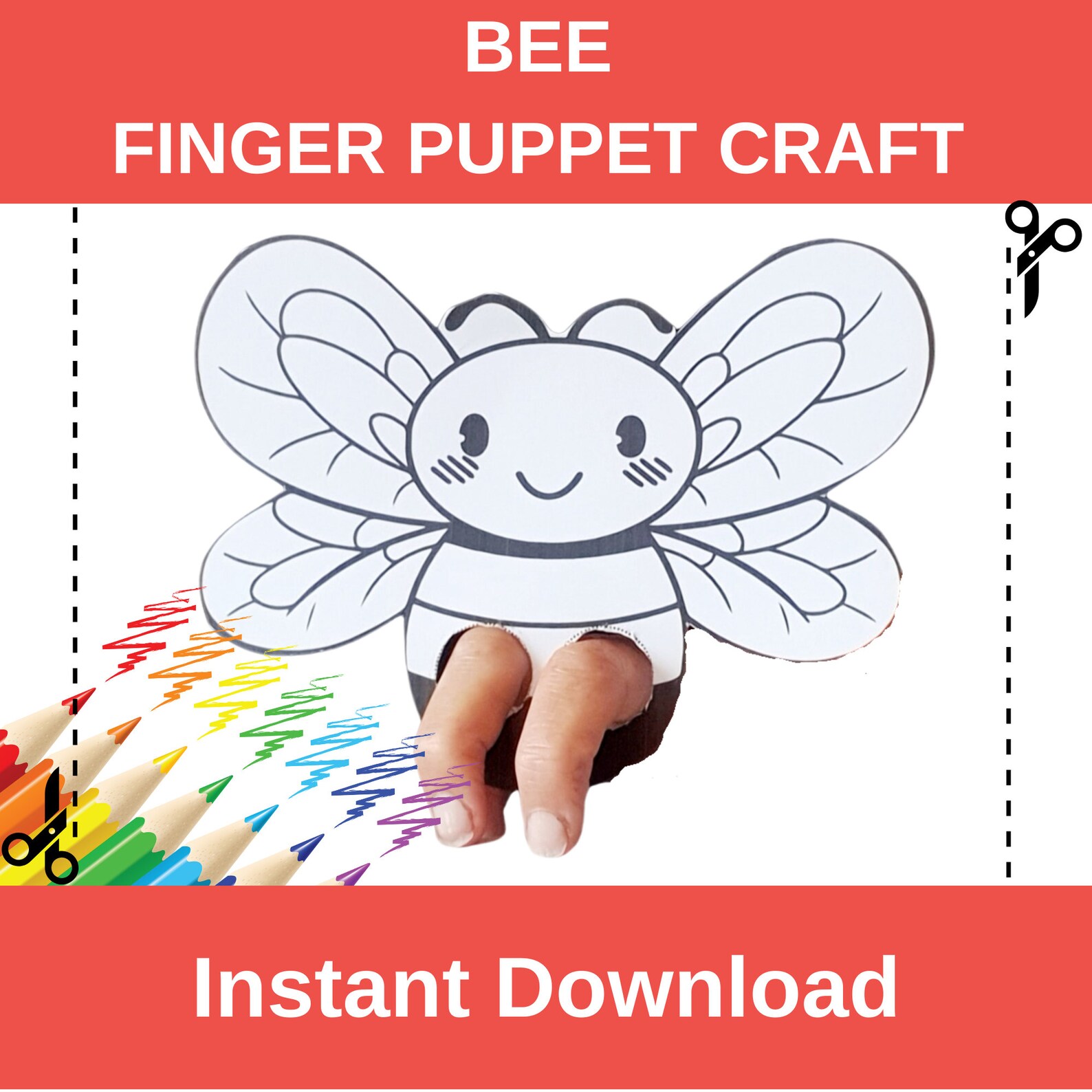 Bee Insect Finger Puppet Easy Paper Card Colouring Crafts Printable ...