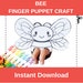 Bee Finger Puppet: Printable Coloring Craft, Kids DIY Toy (PDF) - Etsy