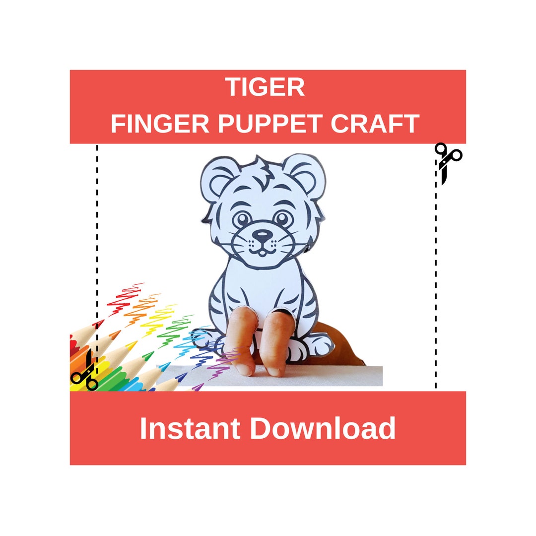 DIY Tiger Finger Puppet Craft: Printable Coloring Card Kit (PDF) - Etsy