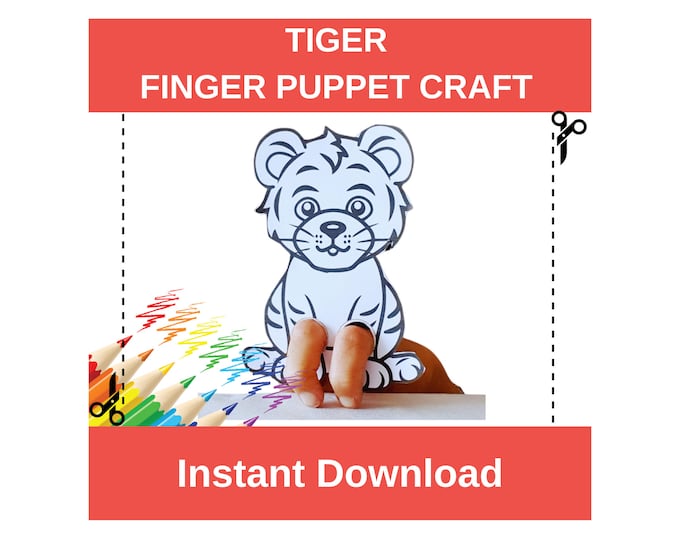 DIY Tiger Finger Puppet Craft: Printable Coloring Card Kit (PDF) - Etsy