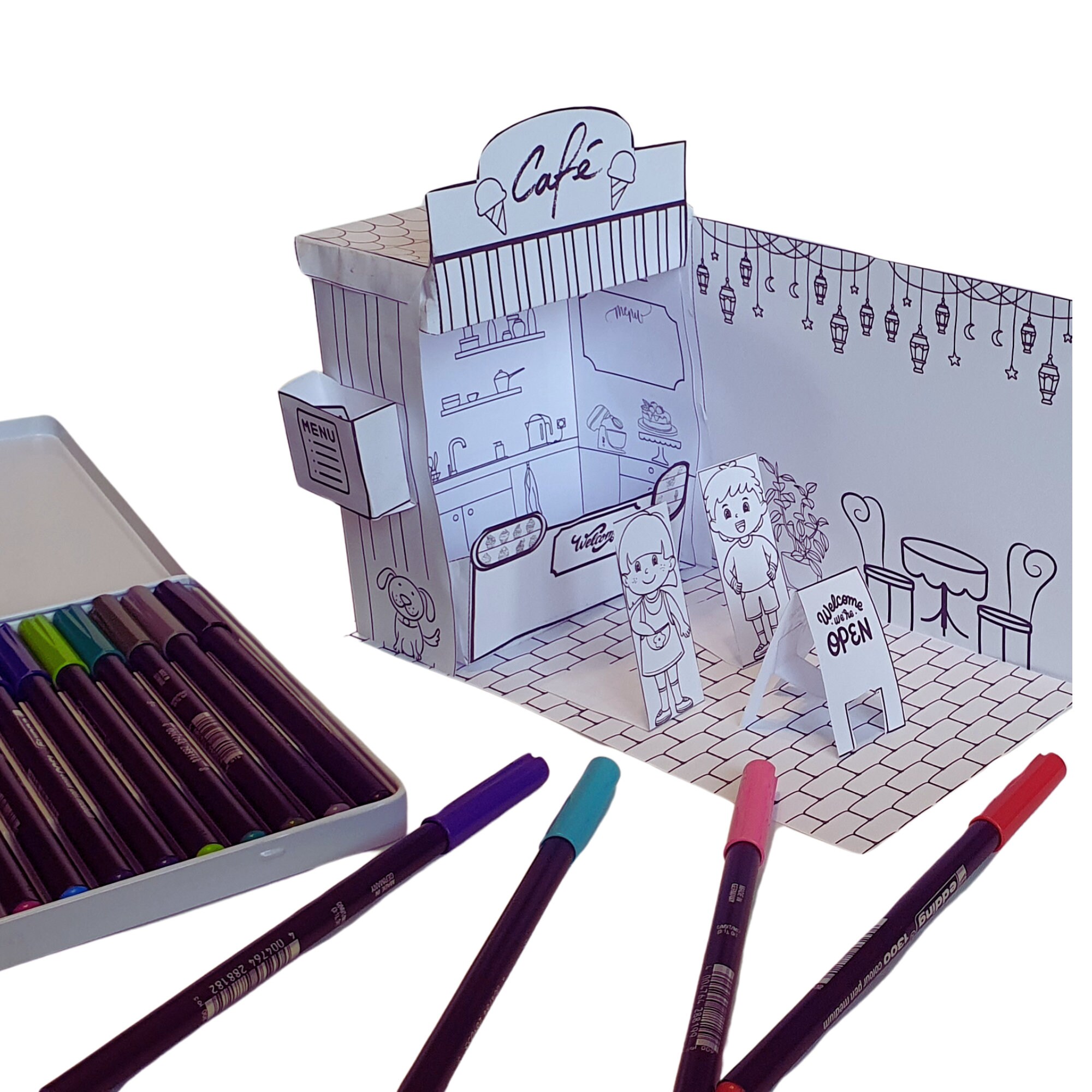 Café Restaurant Shop 3d Kids Craft Cut Out and Make Colouring/coloring ...